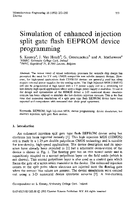 Pdf Simulation Of Enhanced Injection Split Gate Flash Eeprom Device Programming