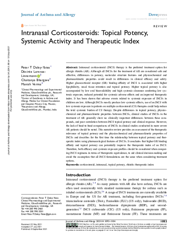 (PDF) Intranasal Corticosteroids: Topical Potency, Systemic Activity ...