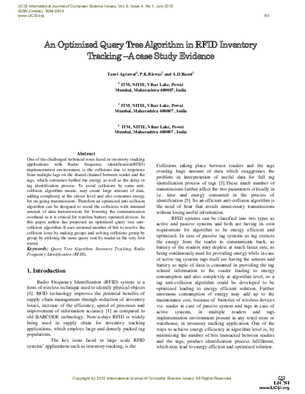 Pdf An Optimized Query Tree Algorithm In Rfid Inventory Tracking A