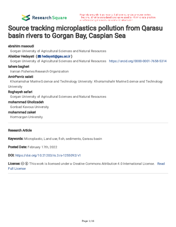 (PDF) Source Tracking Microplastics Pollution from Qarasu Basin Rivers ...