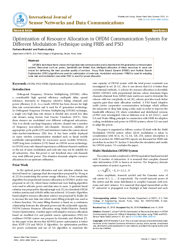 Pdf Optimization Of Resource Allocation In Ofdm Communication System For Different Modulation