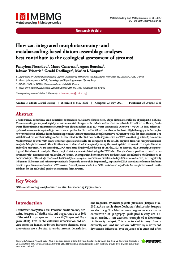(PDF) How can integrated morphotaxonomy- and metabarcoding-based diatom assemblage analyses best ...