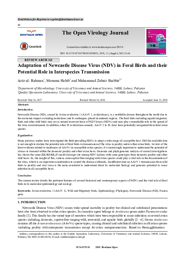 (PDF) Adaptation of Newcastle Disease Virus (NDV) in Feral Birds and ...