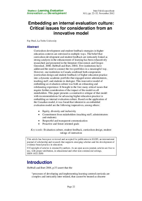 (PDF) Innovation and Development Embedding an internal evaluation ...