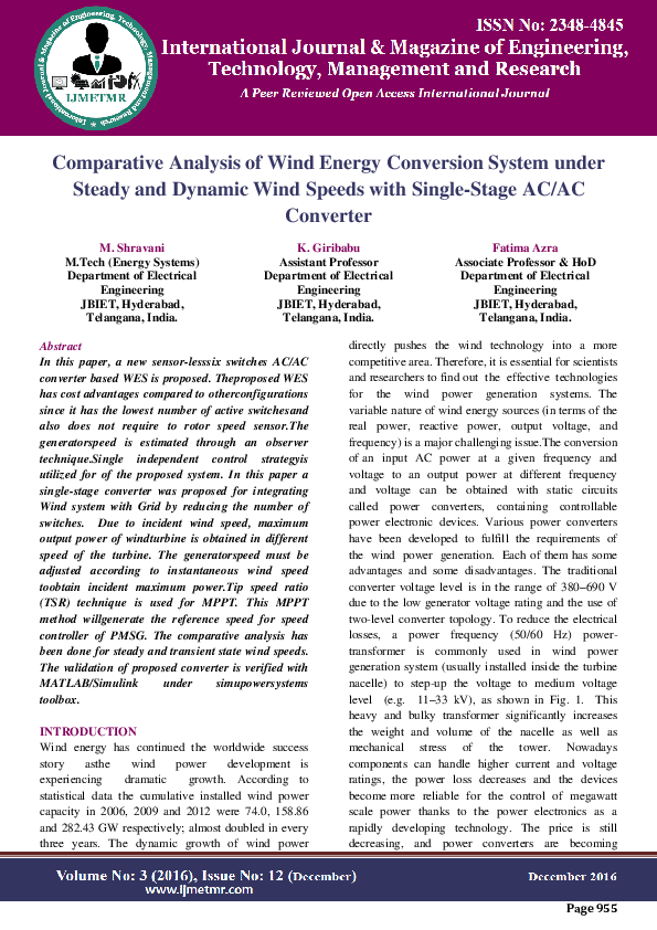 (PDF) Comparative Analysis of Wind Energy Conversion System under Steady and Dynamic Wind Speeds ...