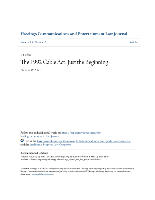 (PDF) 1992 Cable Act: Just the Beginning, The