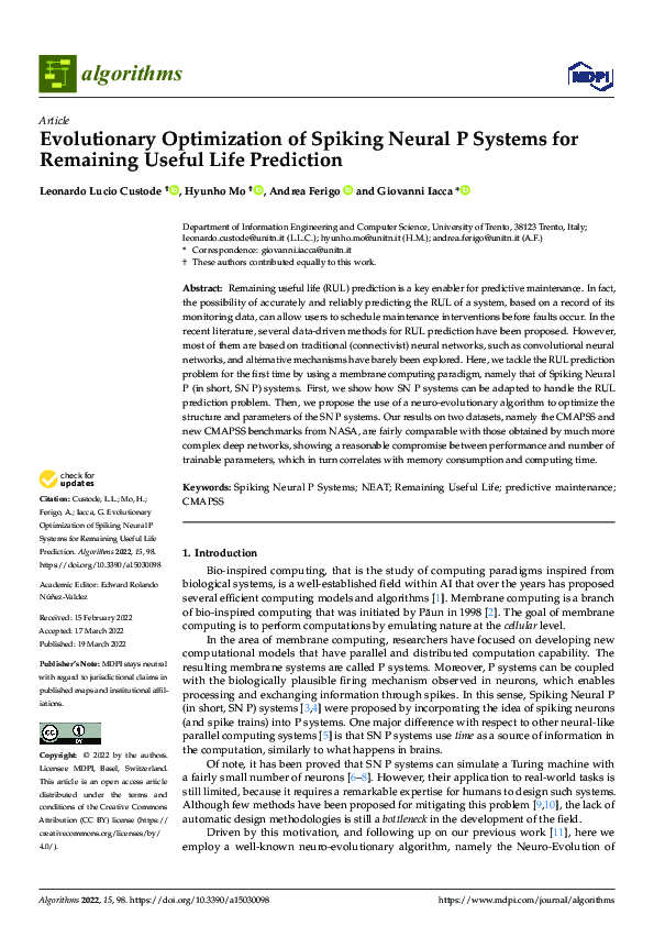 (PDF) Evolutionary Optimization of Spiking Neural P Systems for Remaining Useful Life Prediction