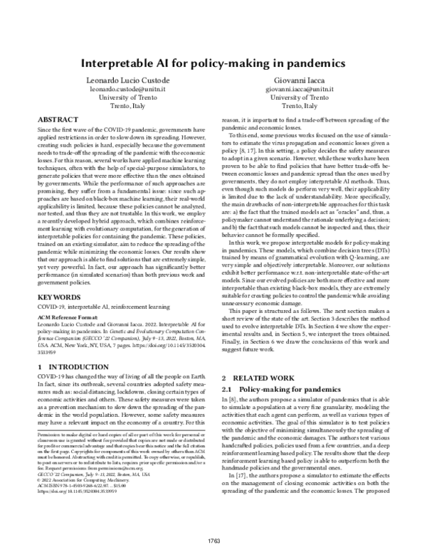 (PDF) Interpretable AI for policy-making in pandemics