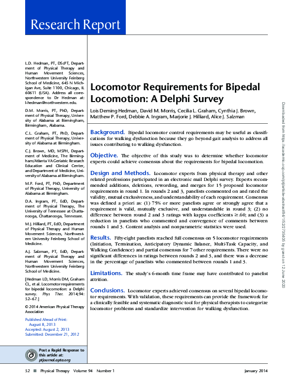 (PDF) Locomotor Requirements for Bipedal Locomotion: A Delphi Survey