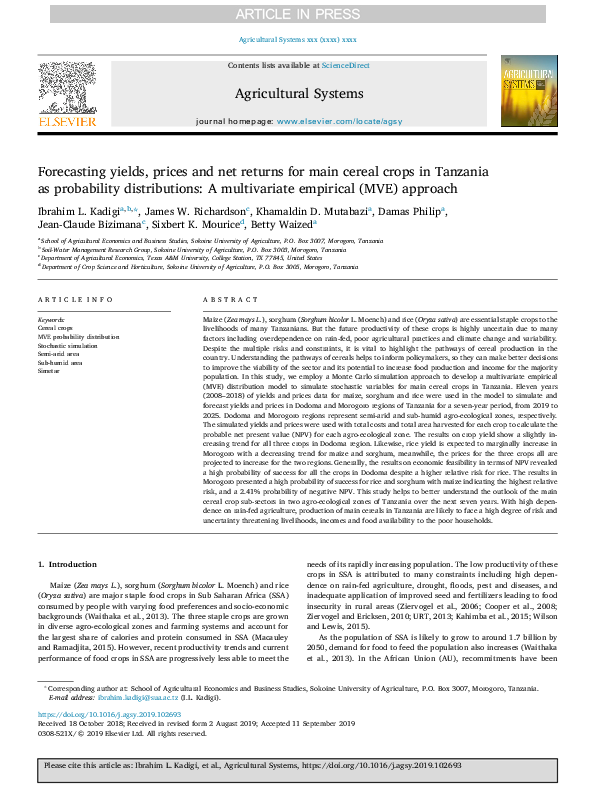 Pdf Forecasting Yields Prices And Net Returns For Main Cereal Crops