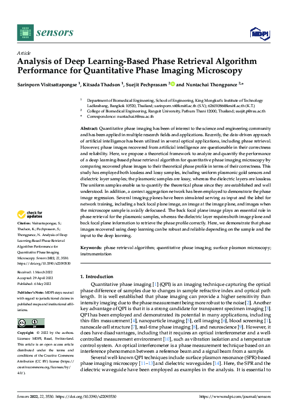 Pdf Analysis Of Deep Learning Based Phase Retrieval Algorithm Performance For Quantitative