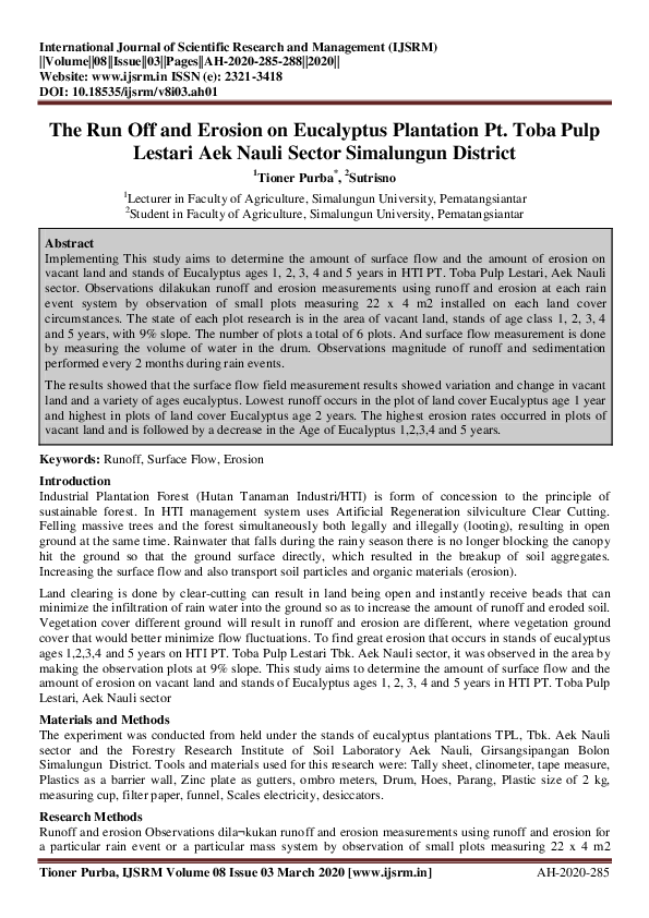 (PDF) The Run Off and Erosion on Eucalyptus Plantation Pt. Toba Pulp ...