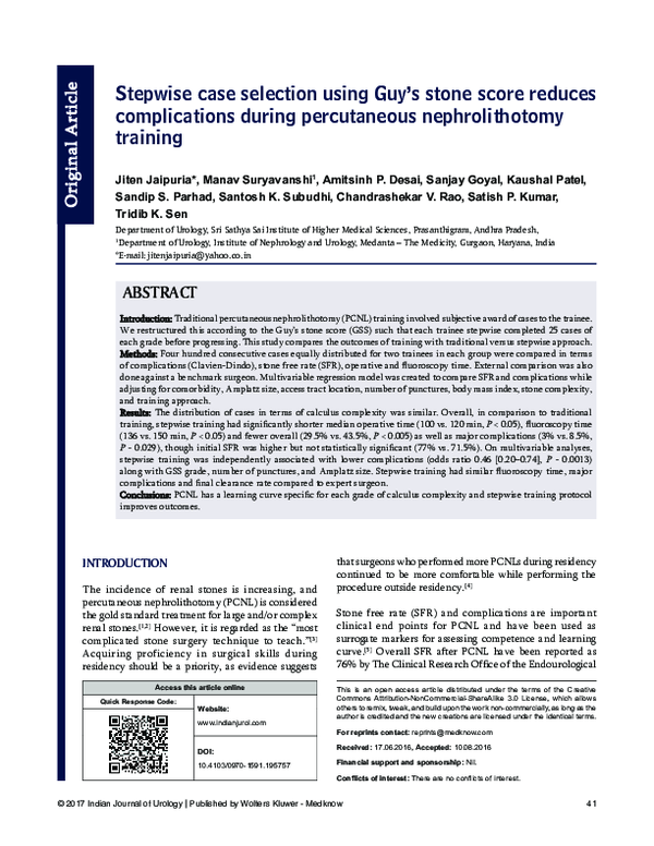 (PDF) Stepwise case selection using Guy′s stone score reduces complications during percutaneous ...