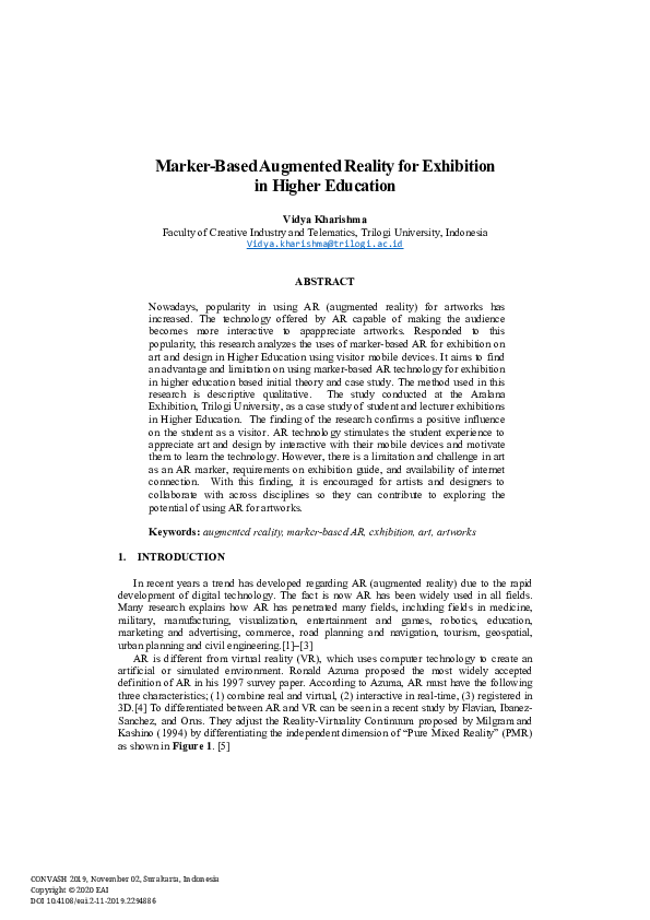 (PDF) Marker-Based Augmented Reality for Exhibition in Higher Education