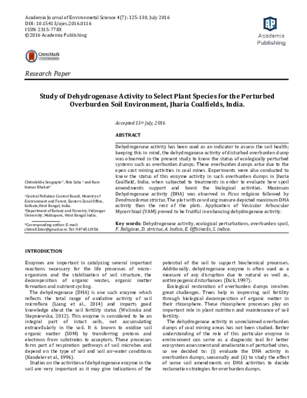 (PDF) Study of Dehydrogenase Activity to Select Plant Species for the ...