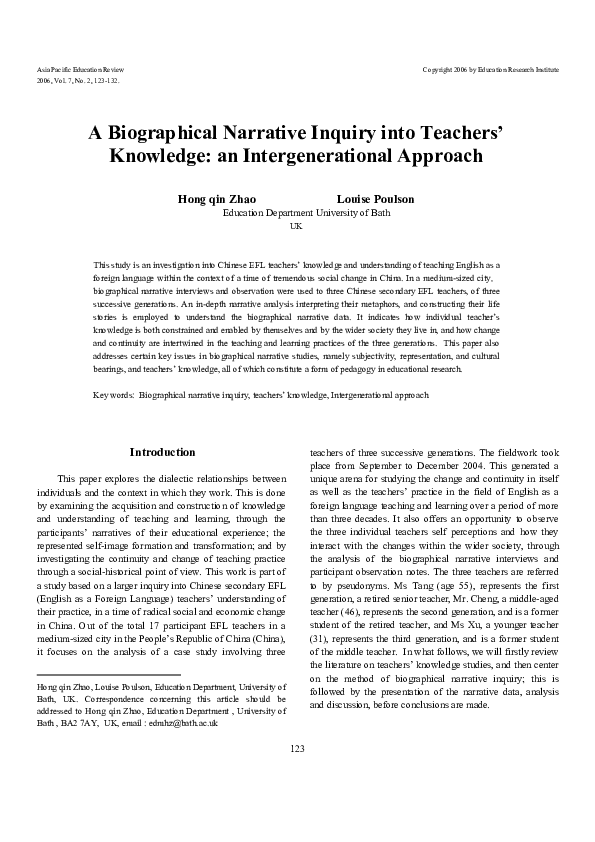 (PDF) A biographical narrative inquiry into teachers’ knowledge: an ...