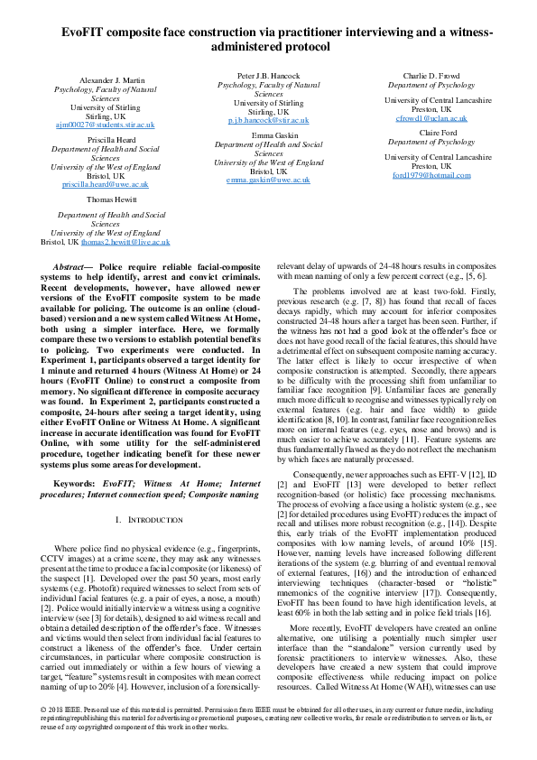 (PDF) EvoFIT composite face construction via practitioner interviewing ...