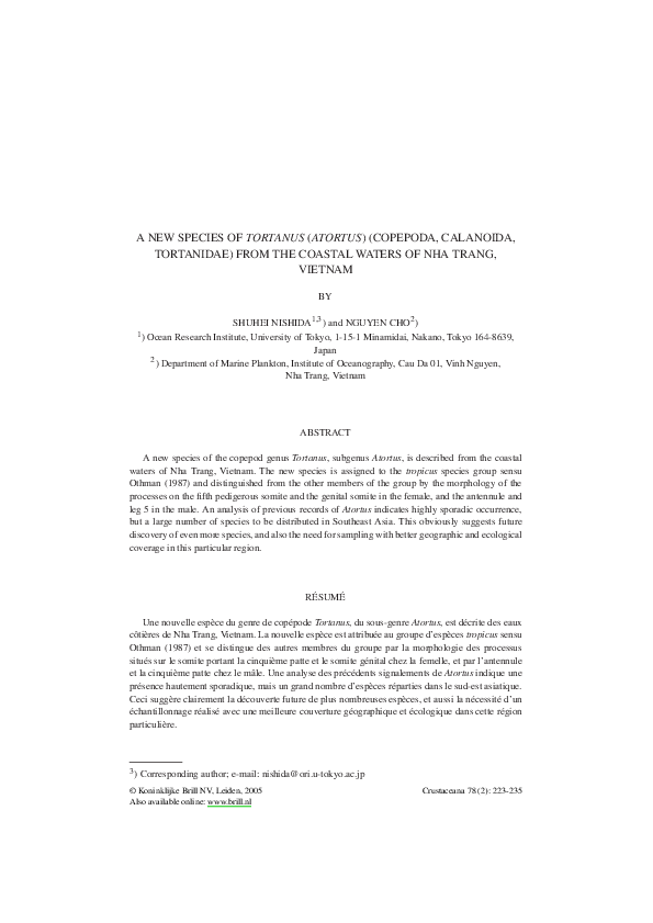 (PDF) A new species of Tortanus (Atortus ) (Copepoda, Calanoida ...