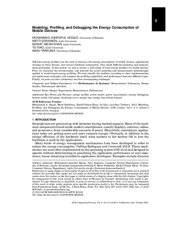 Pdf Modeling Profiling And Debugging The Energy Consumption Of Mobile Devices