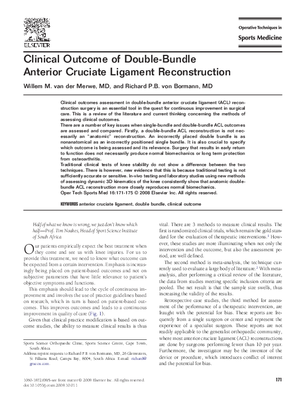 (PDF) Clinical Outcome of Double-Bundle Anterior Cruciate Ligament ...