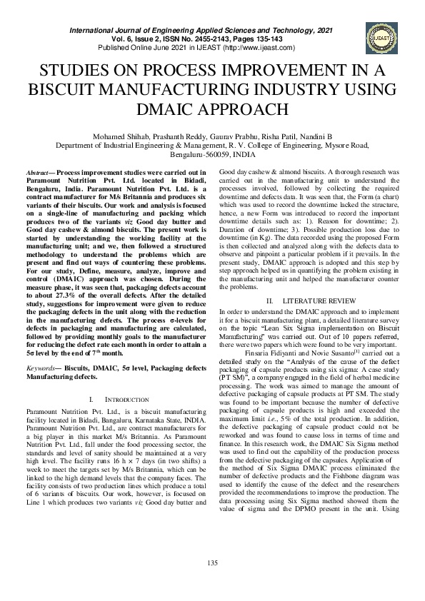 (PDF) Studies on Process Improvement in a Biscuit Manufacturing ...