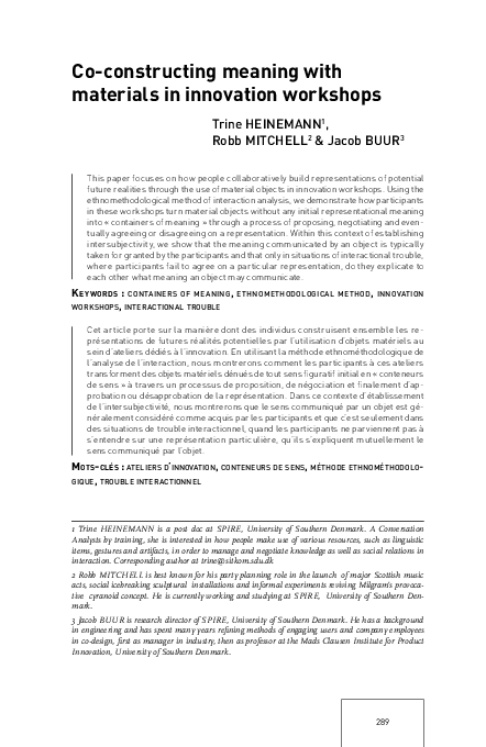 (PDF) Co-constructing meaning with materials in innovation workshops