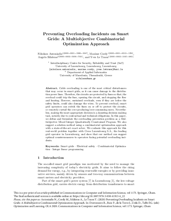 (PDF) Preventing Overloading Incidents on Smart Grids: A Multiobjective Combinatorial ...