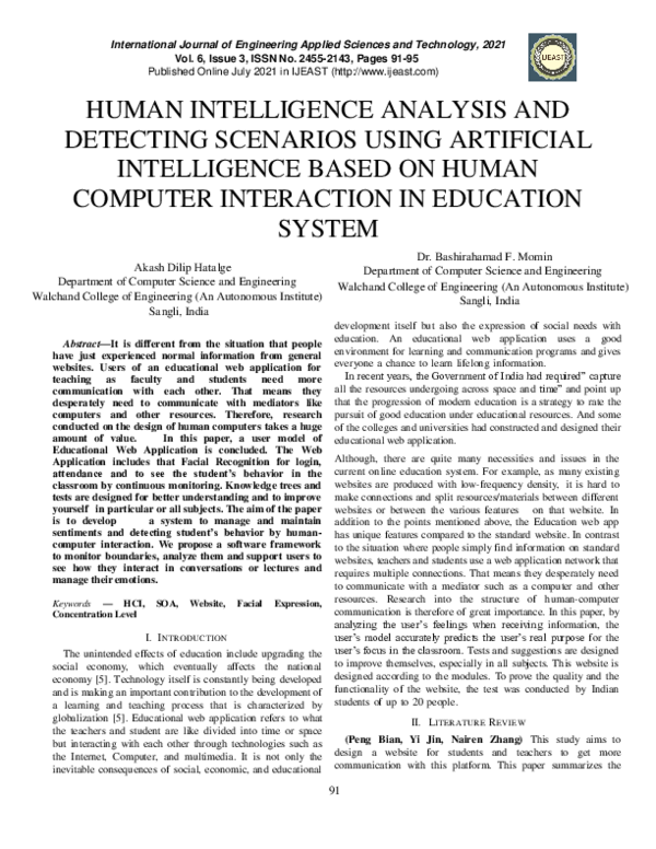 Pdf Human Intelligence Analysis And Detecting Scenarios Using Artificial Intelligence Based On