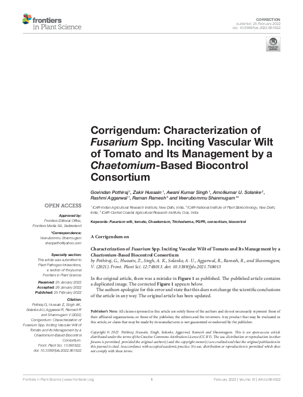 (PDF) Corrigendum: Characterization of Fusarium Spp. Inciting Vascular Wilt of Tomato and Its ...