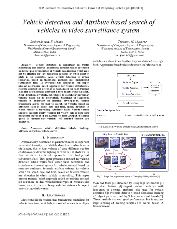 Pdf Vehicle Detection And Attribute Based Search Of Vehicles In Video