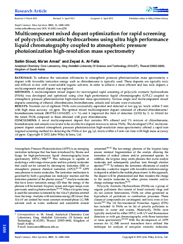 (PDF) Multicomponent mixed dopant optimization for rapid screening of polycyclic aromatic ...