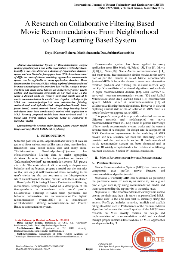 (PDF) A Research on Collaborative Filtering Based Movie Recommendations: From Neighborhood to ...