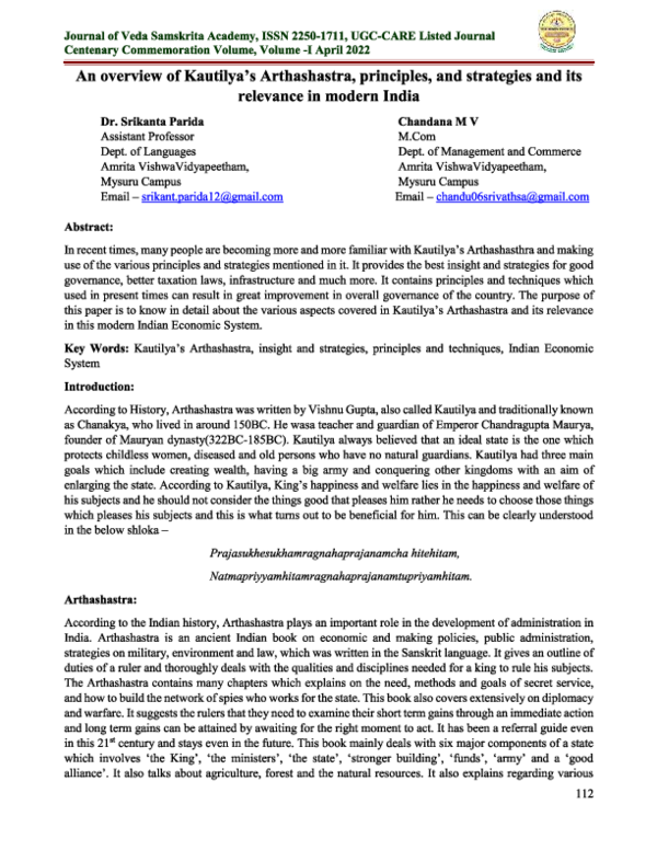 (PDF) An Overview of Kautilya’s Arthashastra, Principles, and ...