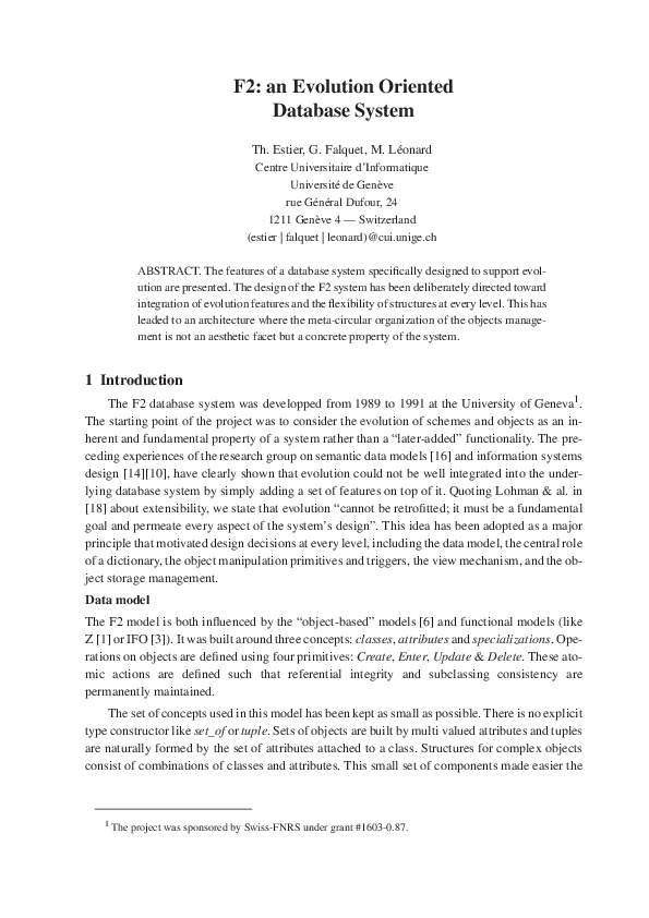 (PDF) F2: An Evolution Oriented Database System