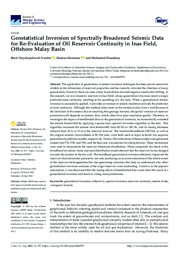 (PDF) Geostatistical Inversion of Spectrally Broadened Seismic Data for Re-Evaluation of Oil ...