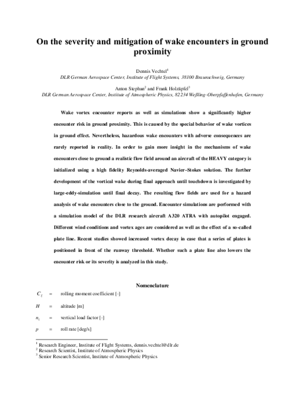 (PDF) On the severity and mitigation of wake encounters in ground proximity