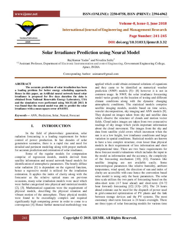 (PDF) Solar Irradiance Prediction using Neural Model | Nivedita Sethy ... (PDF) Solar Irradiance Prediction using Neural Model | Nivedita Sethy ...