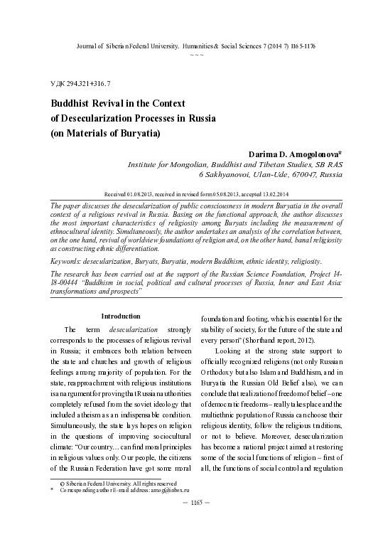 (PDF) Buddhist Revival in the Context of Desecularization Processes in ...