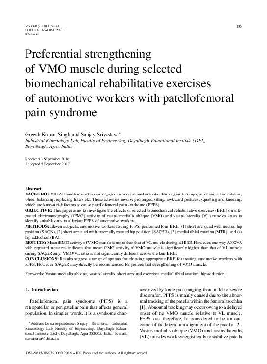 (PDF) Preferential strengthening of VMO muscle during selected ...