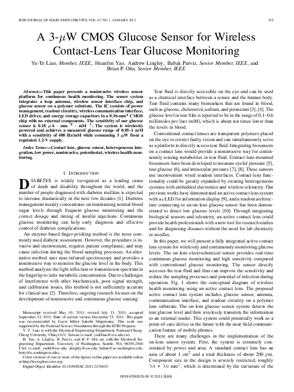 (PDF) A 3-$\mu\hbox{W}$ CMOS Glucose Sensor for Wireless Contact-Lens ...