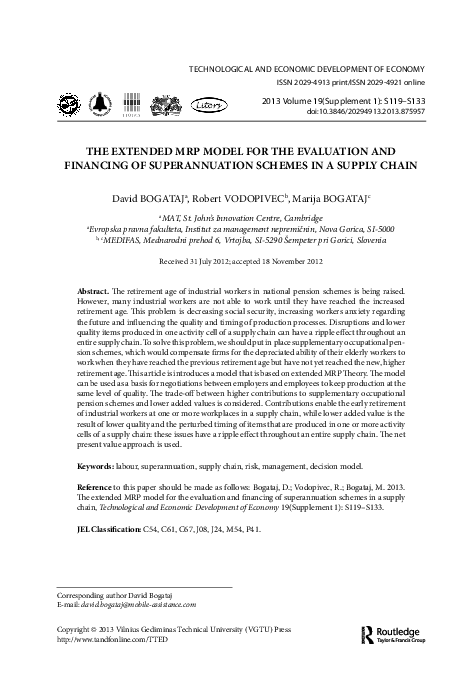 Pdf The Extended Mrp Model For The Evaluation And Financing Of Superannuation Schemes In A