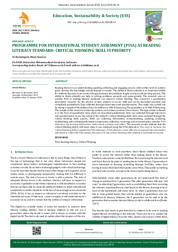 (PDF) Programme for International Student Assesment (Pisa) as Reading ...