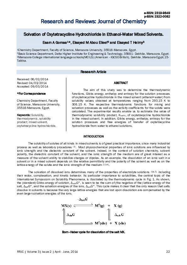 (PDF) Research and Reviews: Journal of Chemistry Solvation of Oxytetracycline Hydrochloride in ...