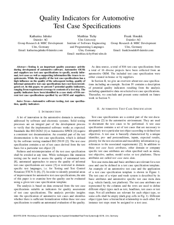 (PDF) Challenges with automotive test case specifications