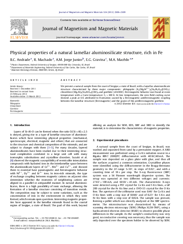 (PDF) Physical properties of a natural lamellar aluminosilicate ...