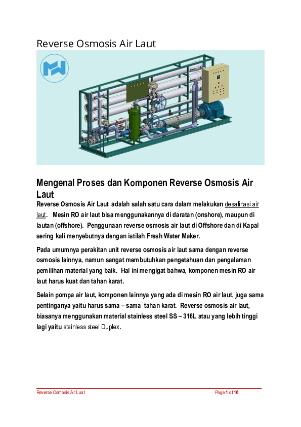 (PDF) Bagaimana Cara Kerja dan Komponen Reverse Osmosis Air Laut?