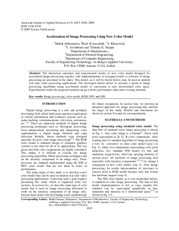 Pdf Acceleration Of Image Processing Using New Color Model