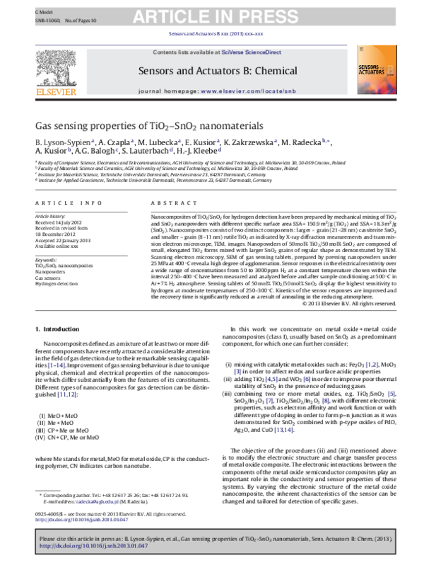 Pdf Gas Sensing Properties Of Tio2 Sno2 Nanomaterials