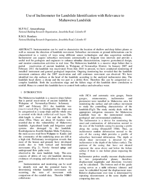 (PDF) Use of Inclinometer for Landslide Identification with Relevance ...