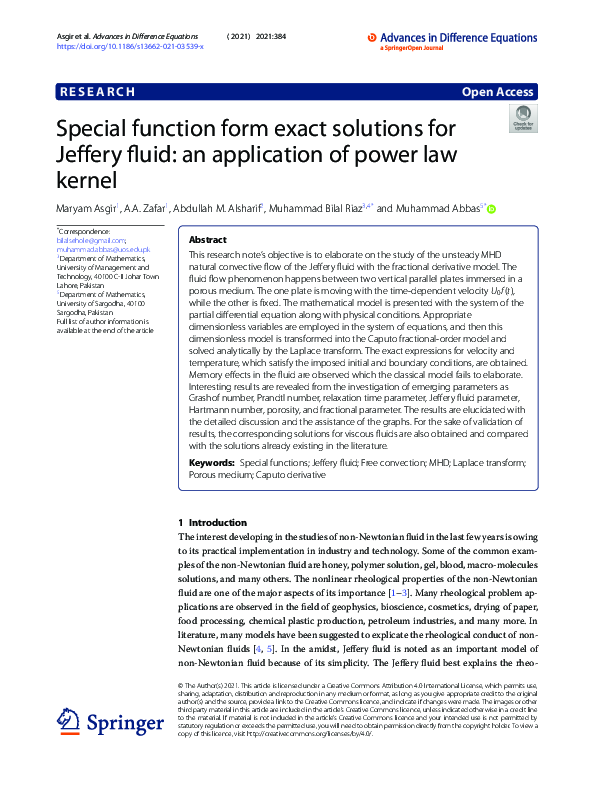 (PDF) Special function form exact solutions for Jeffery fluid: an ...